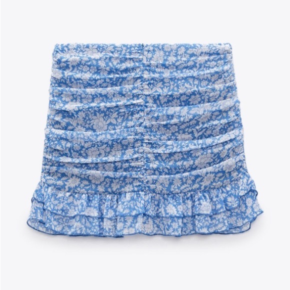 Zara | Skirts | Nwt Zara Blue Ruffle Floral Skirt Size Medium | Poshmark